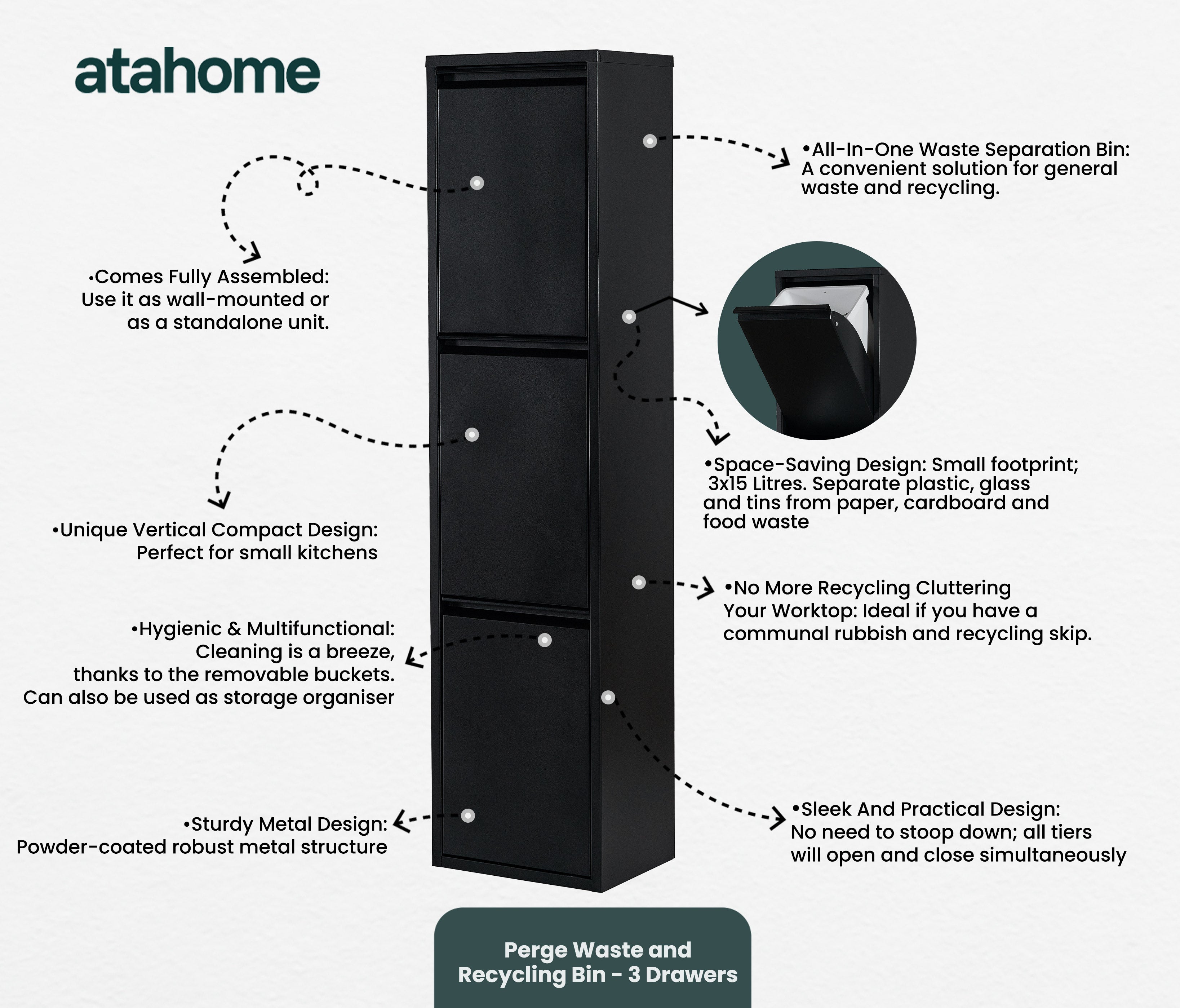 Recycling Bins for Kitchen Tall Metal Slim Trash Bin Cabinet 3 Bins Pl ...