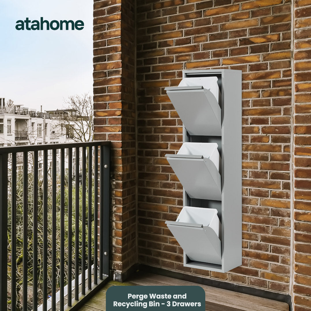 Recycling Bins for Kitchen Tall Metal Slim Trash Bin Cabinet 3 Bins Pl ...