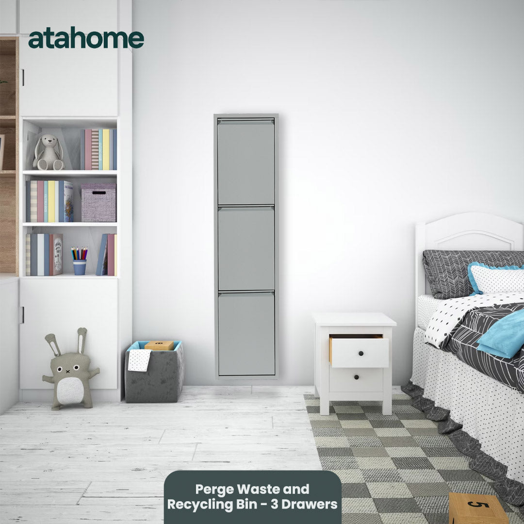 Recycling Bins for Kitchen Tall Metal Slim Trash Bin Cabinet 3 Bins Pl ...