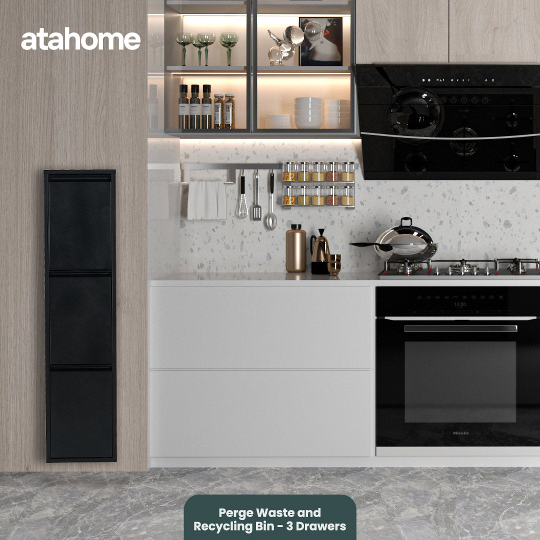 Recycling Bins for Kitchen Tall Metal Slim Trash Bin Cabinet 3 Bins Pl ...